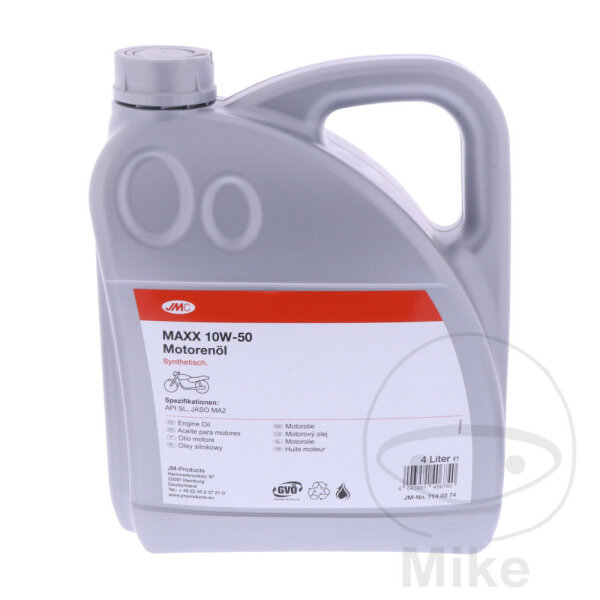 Aceite de motor 10W50 4T 4 litros JMC Maxx sintético, 51,20